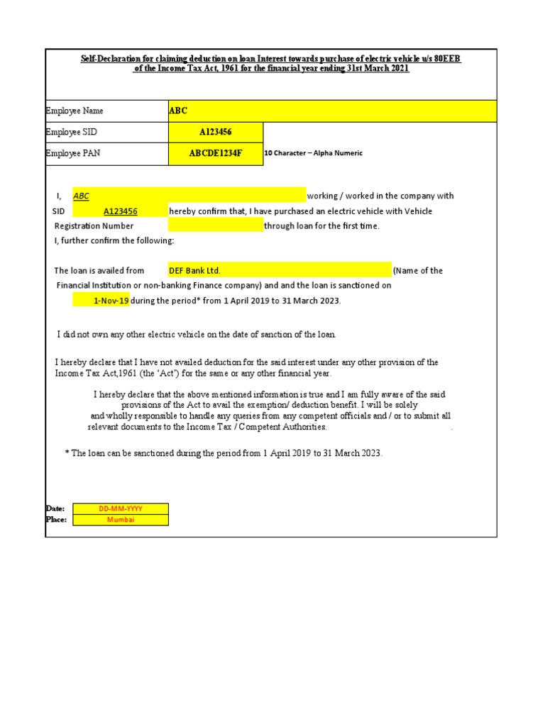 Declaration For 80EEB | PDF