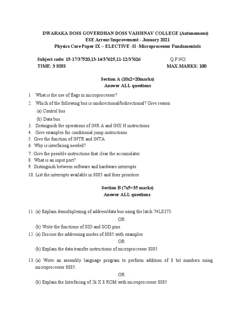 Microprocessor Fundamentals Exam | PDF | Central Processing Unit | Computer Engineering