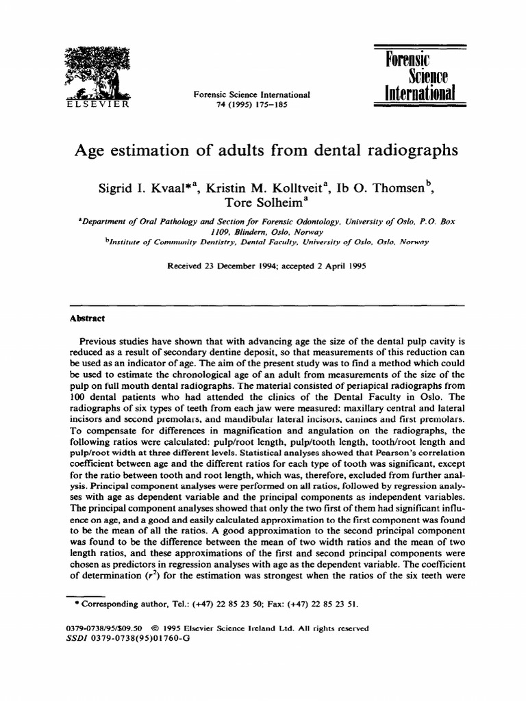 Age Estimation of Adults From Dental Rad | PDF | Human Tooth | Dental ...