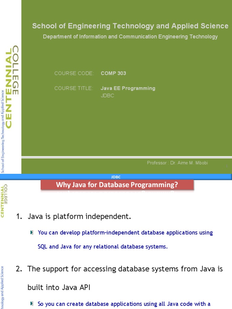 School of Engineering Technology and Applied Science | PDF | Databases | Java (Programming Language)