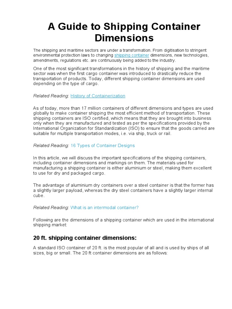 A Guide To Shipping Container Dimensions | PDF | Containerization | Cargo