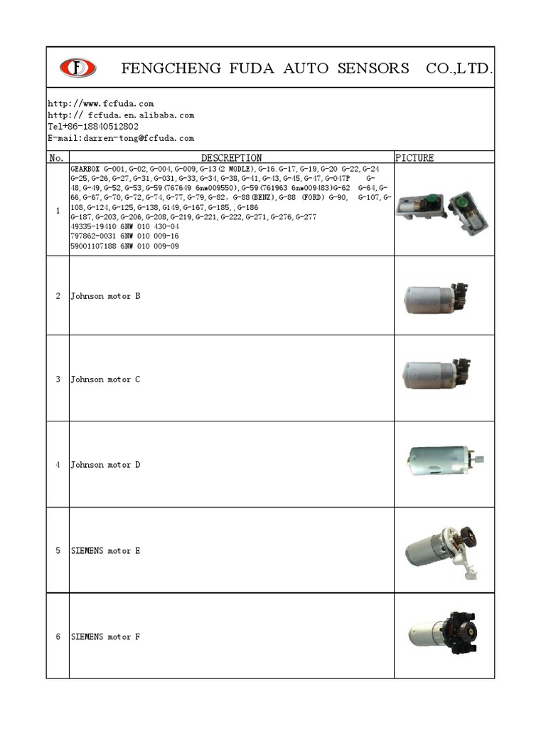 Fengcheng Fuda Auto Sensors Co.,Ltd.: No. Descreption Picture ...