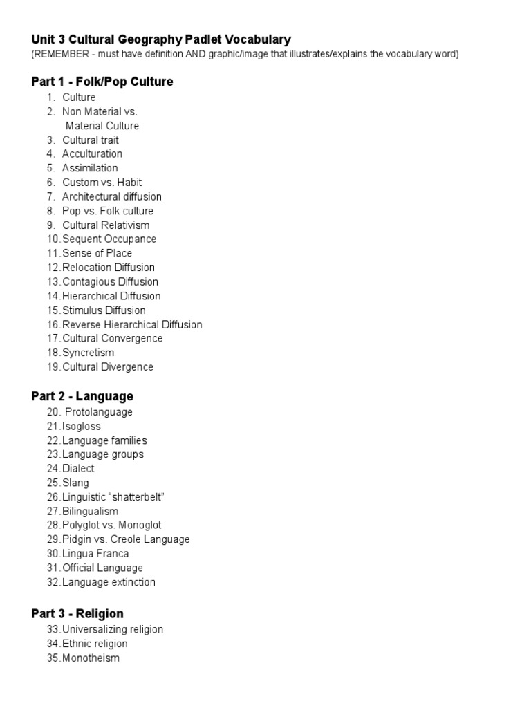 Cultural Geography Vocabulary Guide | PDF