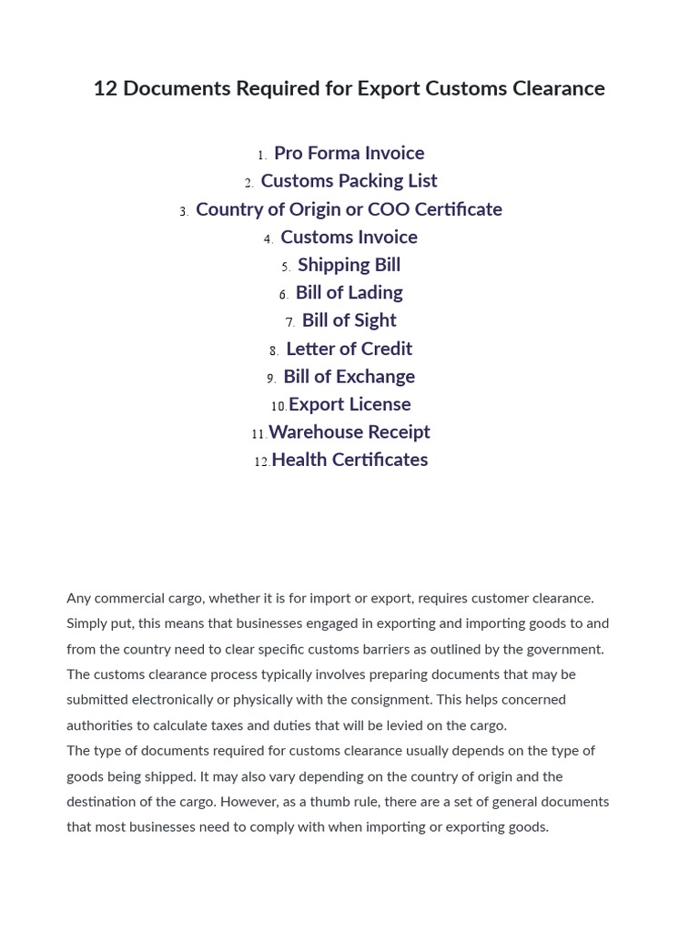 Essential Export Documents Checklist | PDF | Bill Of Lading | Letter Of ...