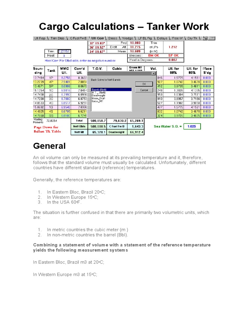 Cargo Calculations - Tanker Work | PDF