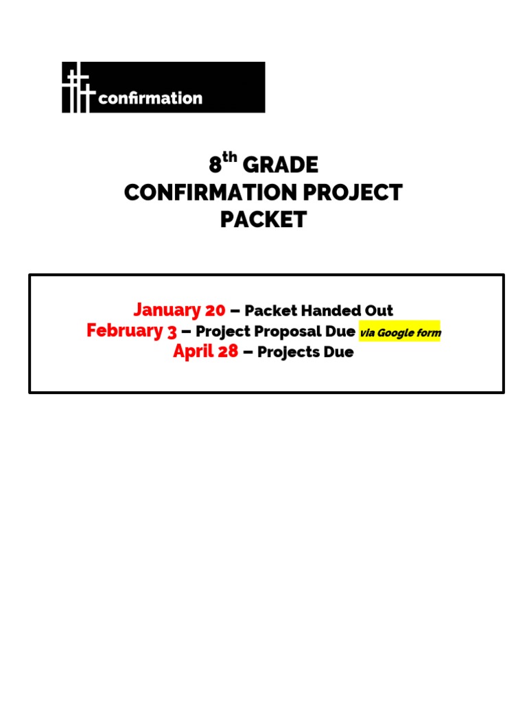 8th Grade Confirmation Project Packet | PDF | Confirmation | Eucharist