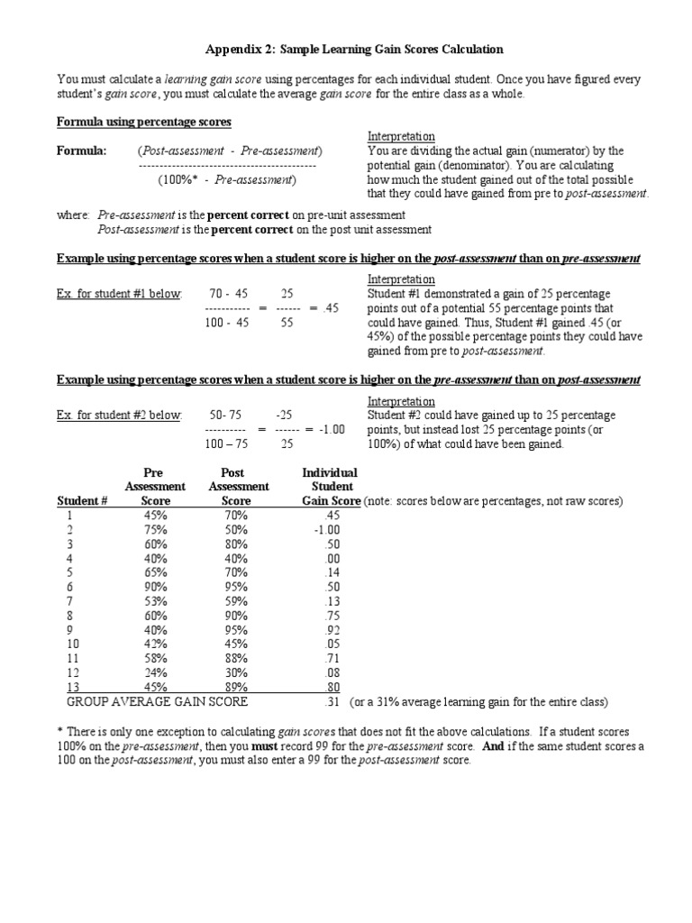 Gain Scores | PDF | Percentage | Fraction (Mathematics)