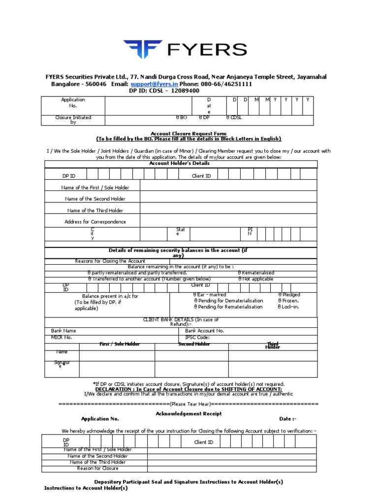 Demat Closure Form FYERS | PDF | Financial Services | Business