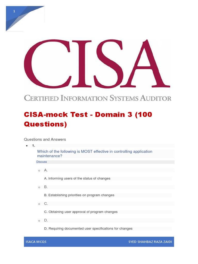 CISA-mock Test - Domain 3 (100 Questions) | PDF | Accounts Payable ...