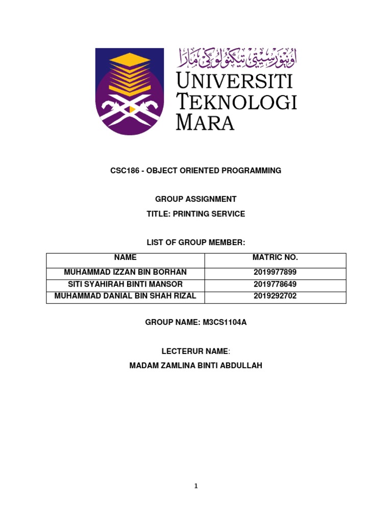CSC186 Group Assignment - Printing Service | PDF | Class (Computer Programming) | Computer ...