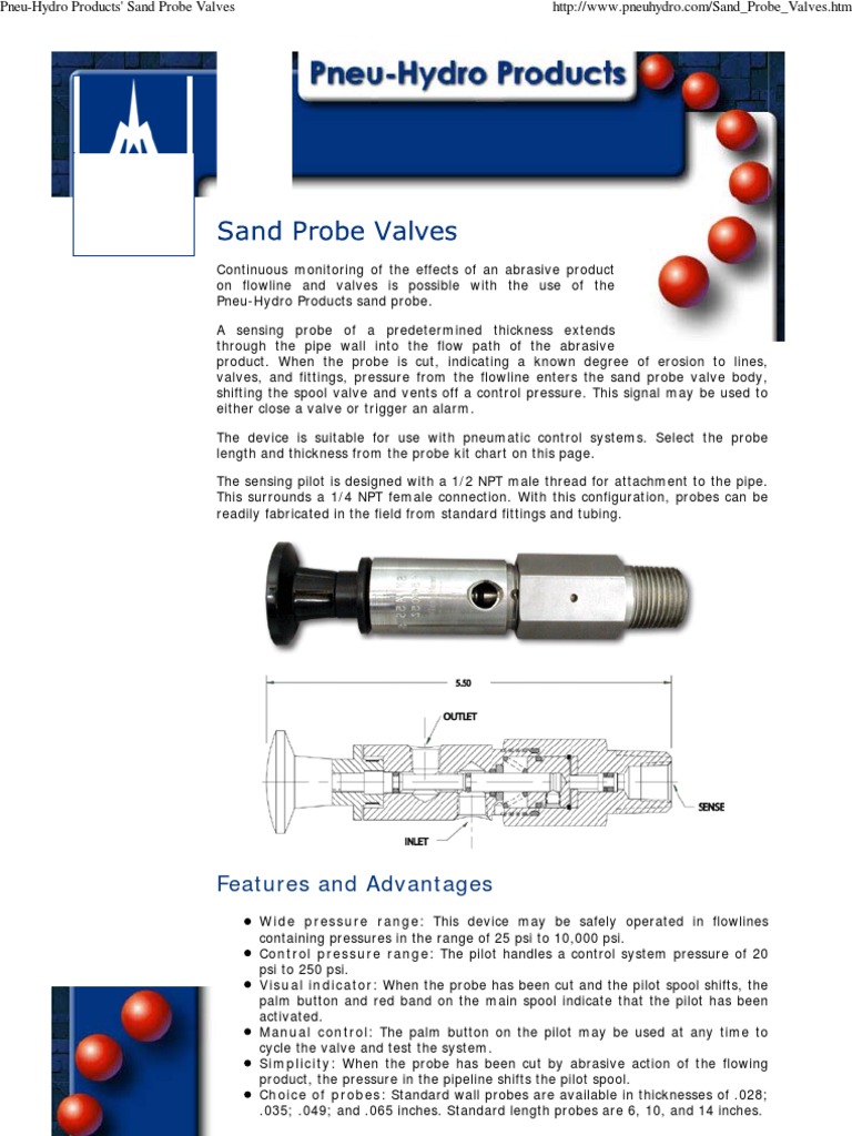Pneu-Hydro Products' Sand Probe Valves | PDF | Valve | Pipe (Fluid ...