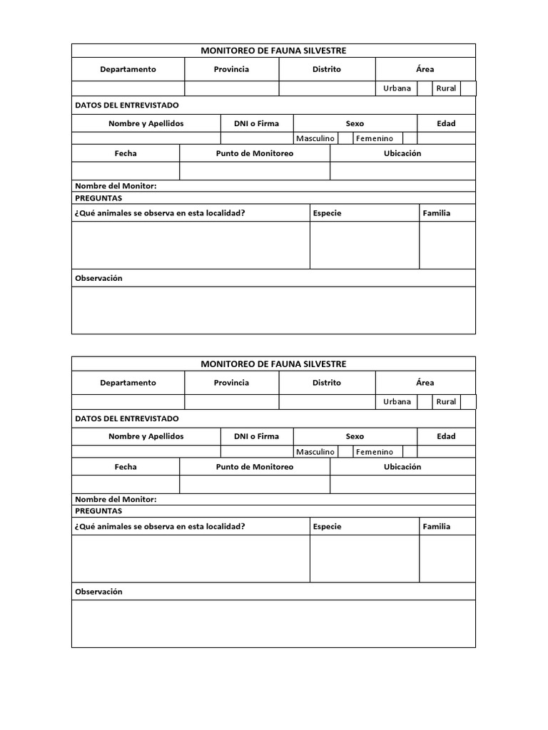 Formato de Monitoreo de Fauna Silvestre | PDF Formato de Monitoreo de Fauna Silvestre | PDF