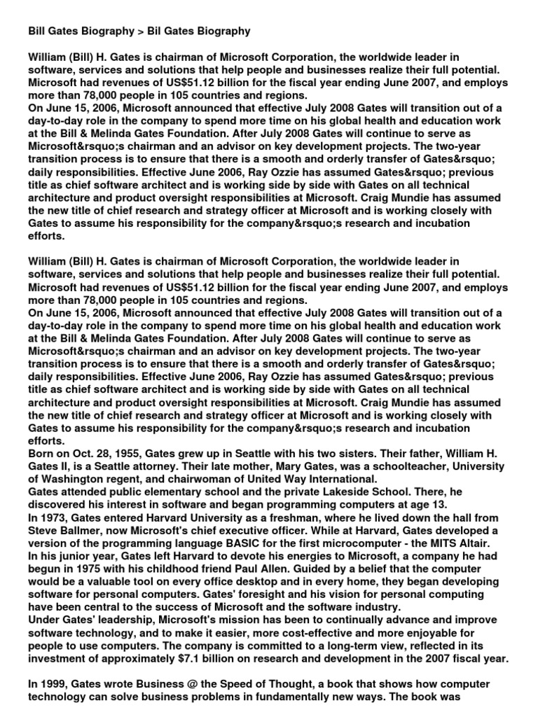 Bill Gates: A Comprehensive Biography | PDF | Bill & Melinda Gates ...
