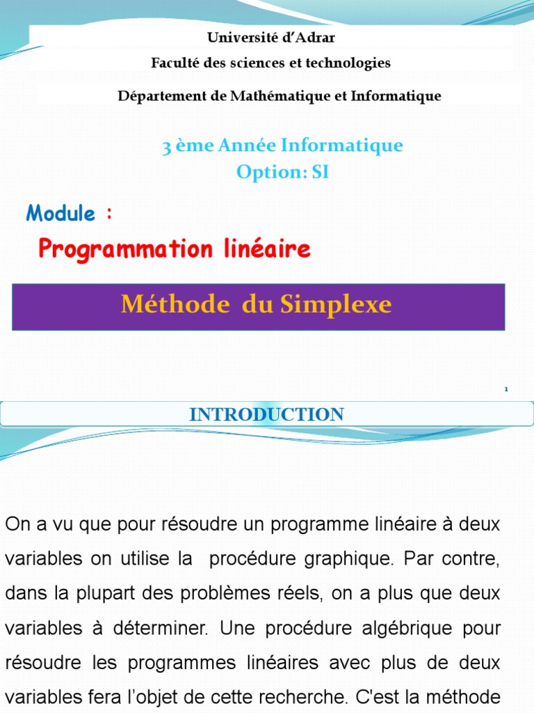 Cours 4 - Méthode de Simplexe | PDF | Optimisation linéaire ...