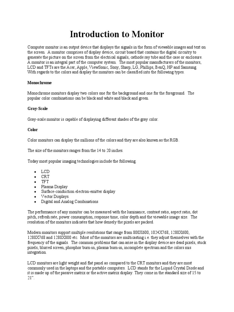 Introduction To Monitor | PDF