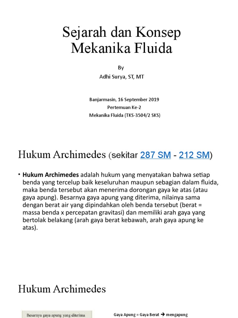 Pertemuan Kedua - Sejarah Dan Konsep Mekanika Fluida | PDF