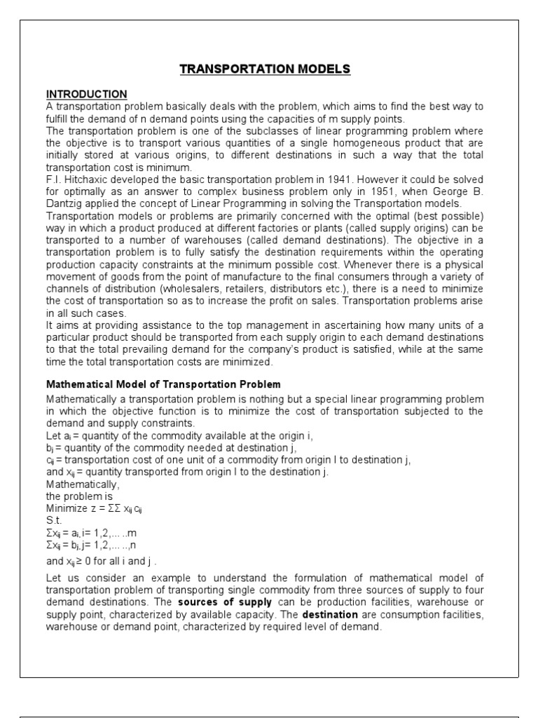 Transportation Problem in Linear Programming | PDF | Mathematical ...