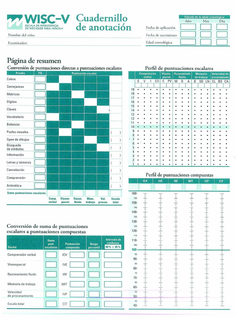 Cuadernillo anotacion WISC V