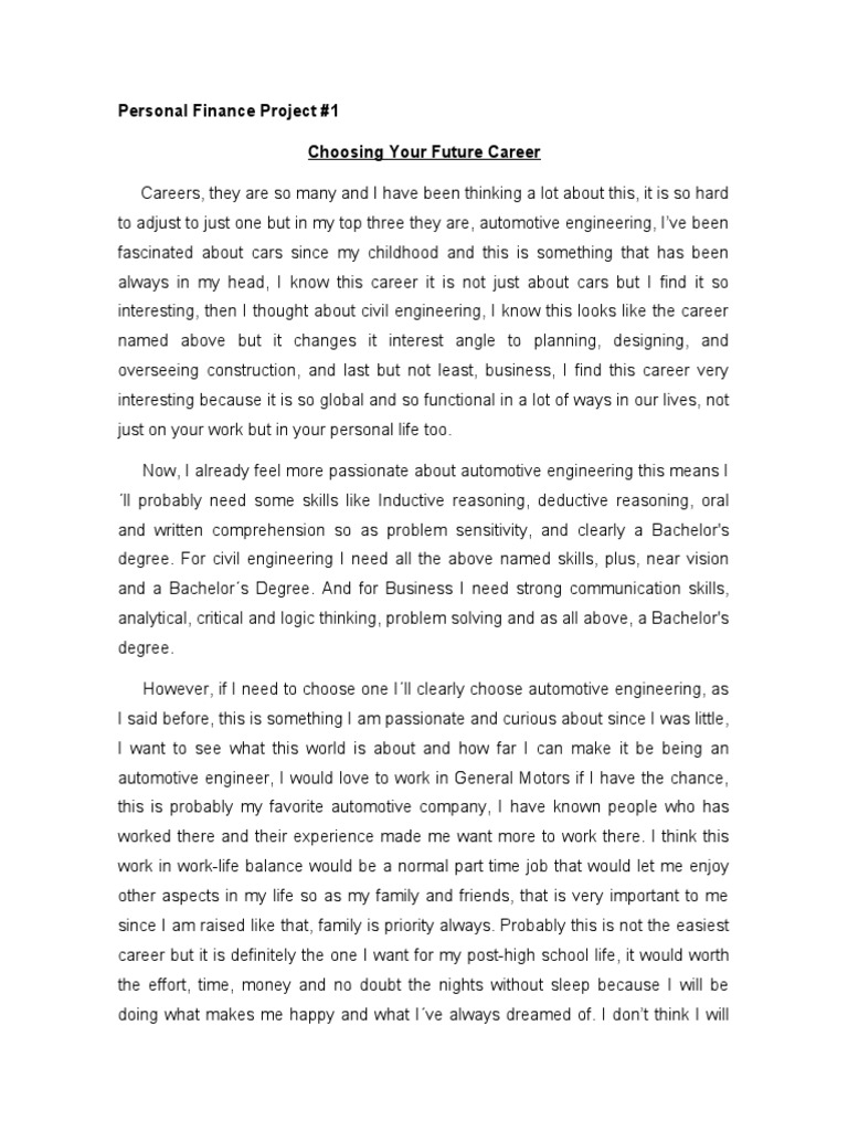Personal Finance Project #1 Choosing Your Future Career | PDF | Credit ...