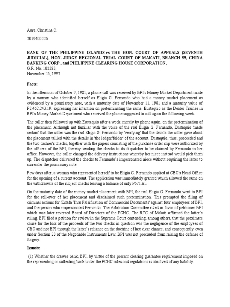 Bank Liability in Forged Checks Case | PDF | Negligence | Damages