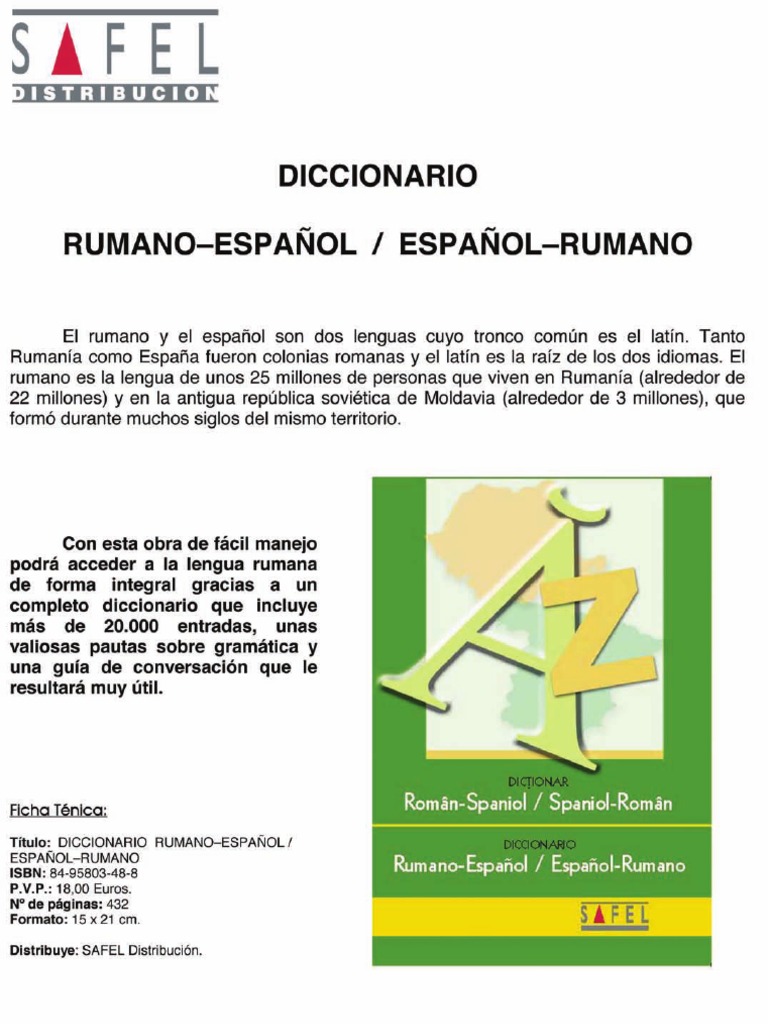 METODOS IDIOMAS Ficha Tecnica Diccionario de Rumano-Español, Español ...