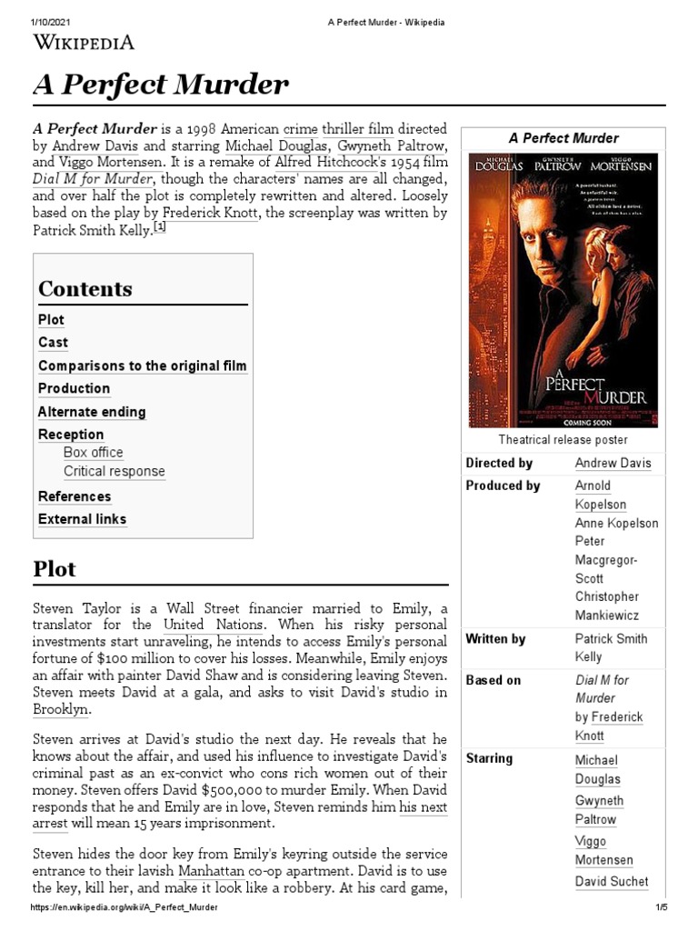 A Perfect Murder - Wikipedia | PDF | Crime Thriller
