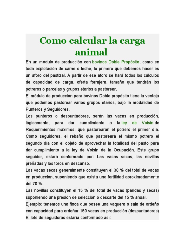 Como Calcular La Carga Animal | PDF | Vacas | Ganadería