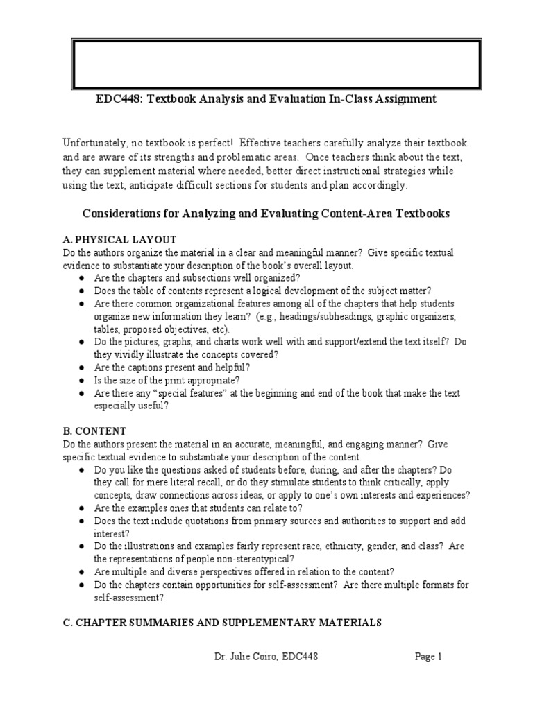 Textbook Analysis In-Class PDF | PDF | Textbook | Concept
