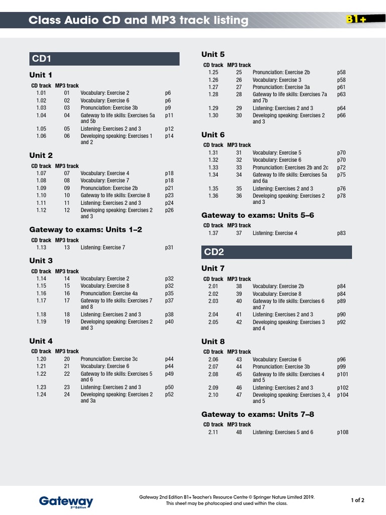Class Audio CD and MP3 Track Listing: Unit 5 | PDF