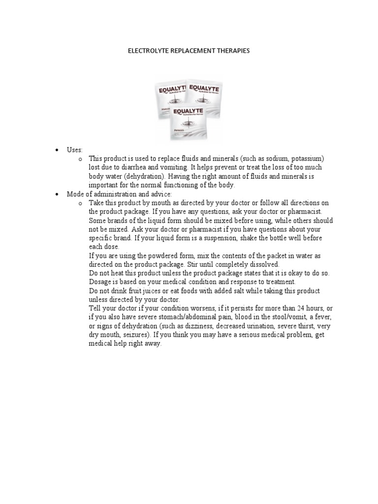 Electrolyte Replacement Therapies | PDF | Dehydration | Diarrhea