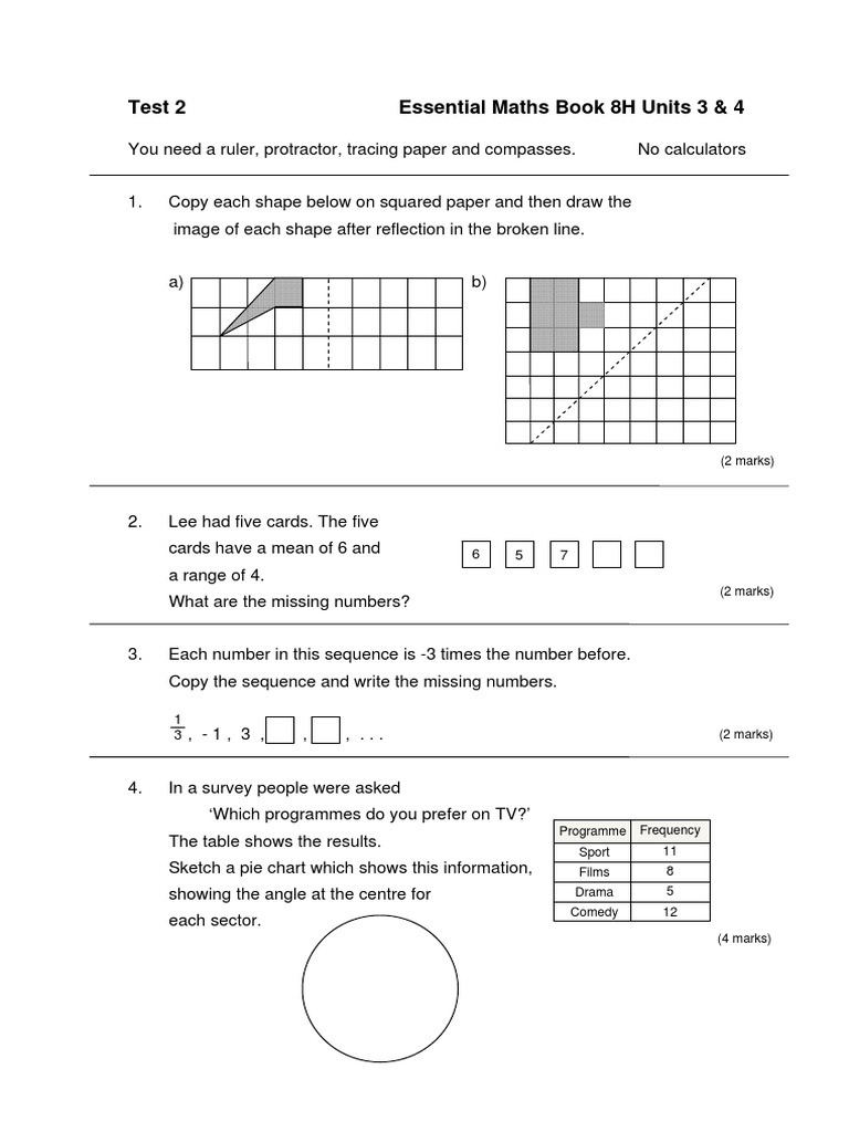 Essential Maths 8H Test 2 PDF | PDF | Teaching Mathematics | Geometry