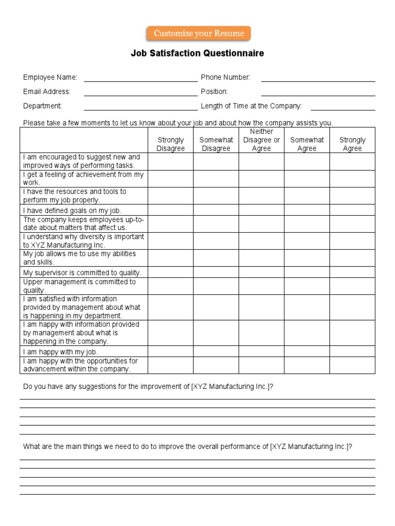 Job Satisfaction Questionnaire | PDF | Copyright | Human Resources