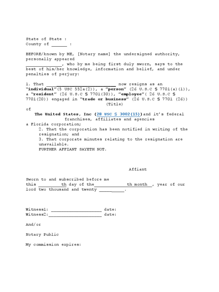 Resignation of Officer Director Affidavit-Free PDF | PDF | Law