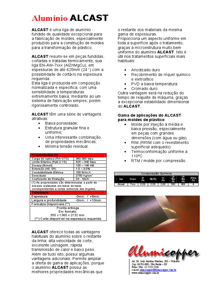Alumínio ALCAST PDF | PDF | Substancias químicas | Engenharia Mecânica