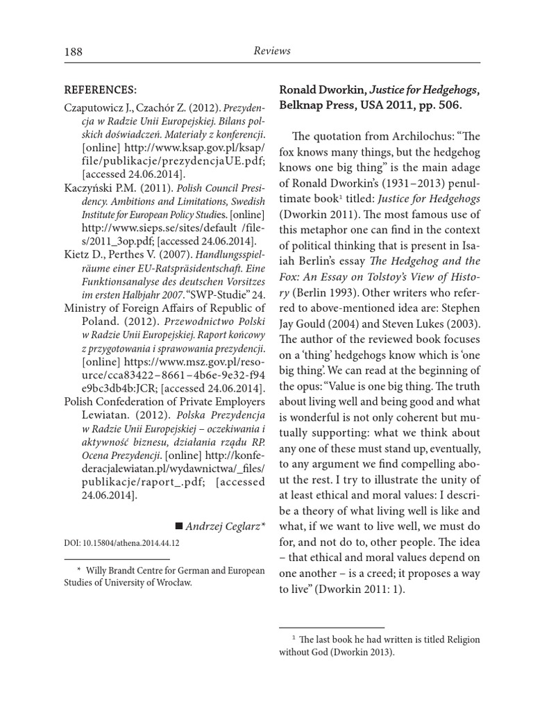 R Dworkin Justice For Hedgehogs Harvard | PDF | Reason | Concept