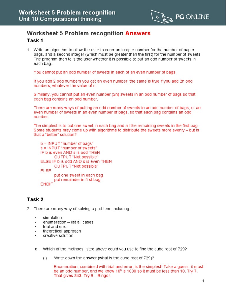 Computational Thinking Worksheet 5 Answers | Download Free PDF | Numbers | Algorithms