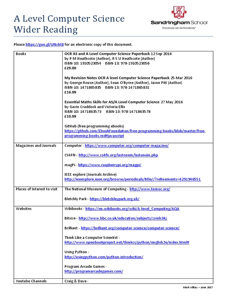 A Level Computer Science Wider Reading | PDF | Mass Media | Science And ...