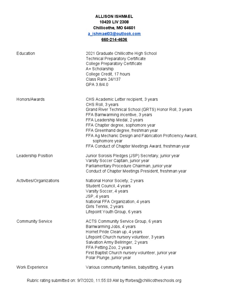 Allison Ishmael - Academic Resume | PDF | Student Organizations ...