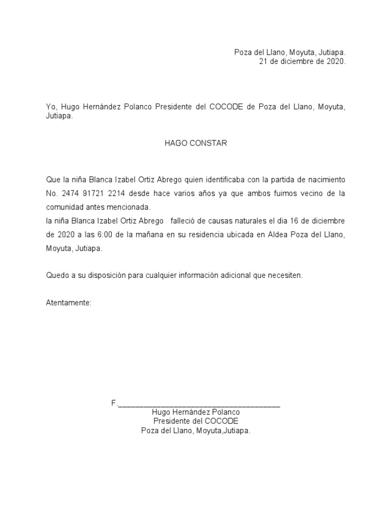 Constancia de Fallecimiento | PDF
