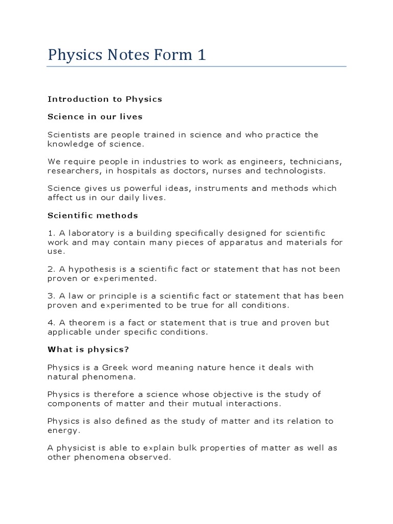 Physics Notes Form 1-2 | PDF | Electric Charge | Weight