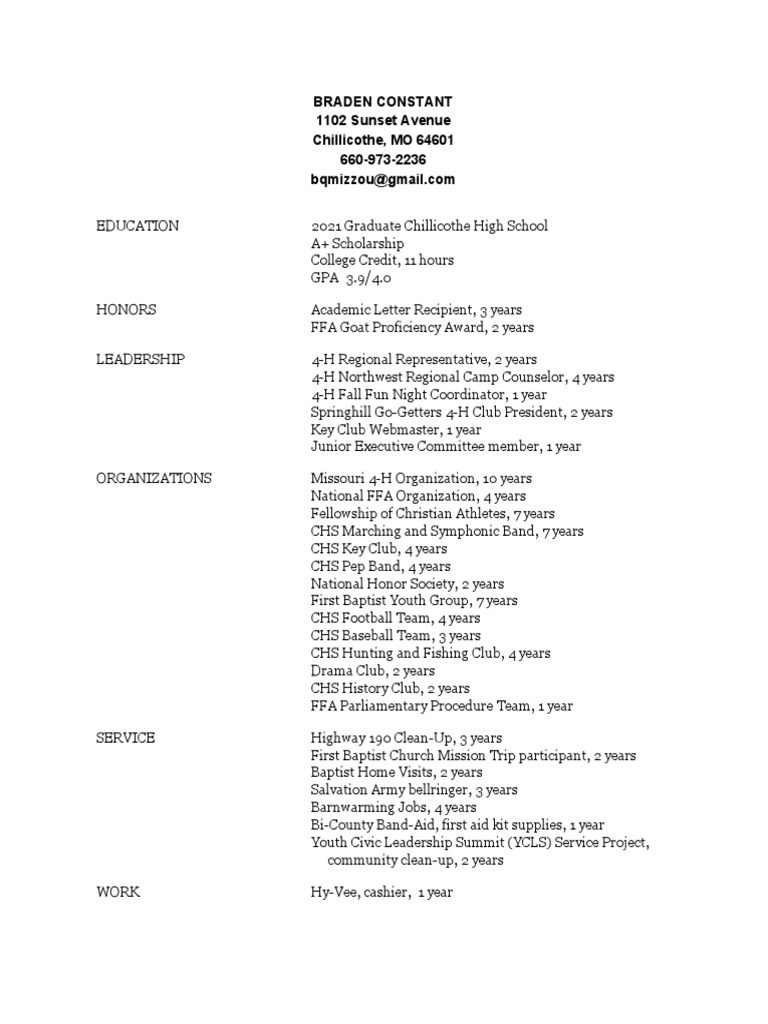 Braden Constant - Academic Resume | PDF