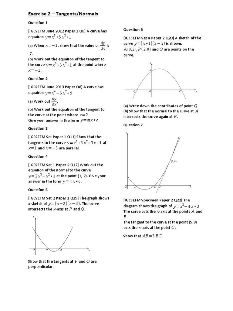 Tangents, normals and stationary points of curves | PDF | Tangent ...
