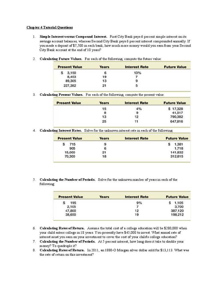 Chapter 4 Tutorial Questions TVM | PDF | Present Value | Interest