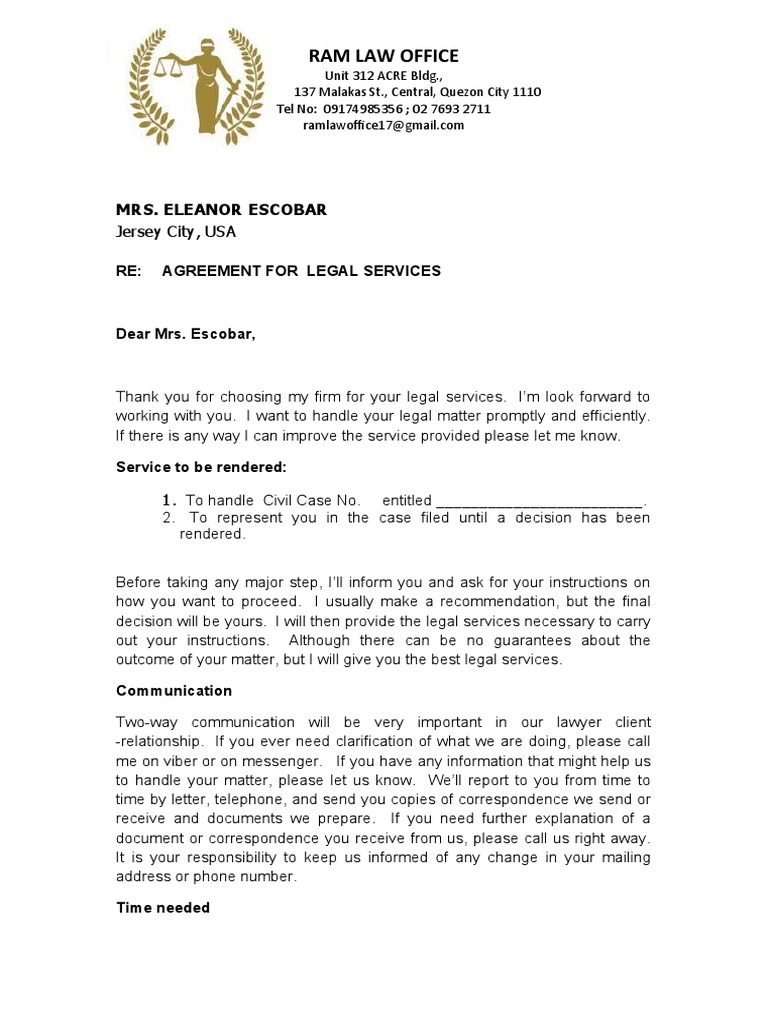 Engagement Letter - Eleanor Escobar | PDF | Practice Of Law | Common Law