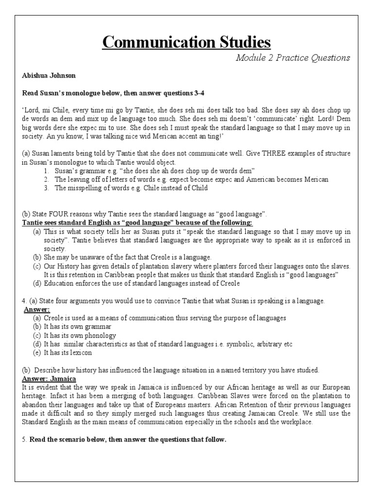 Communication Studies - Module 2 Practice Answers | PDF | English Language | Cognition