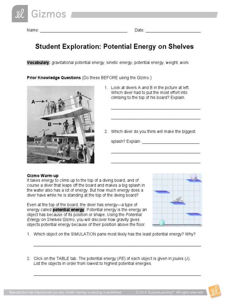 Student Exploration: Potential Energy On Shelves | PDF | Potential ...