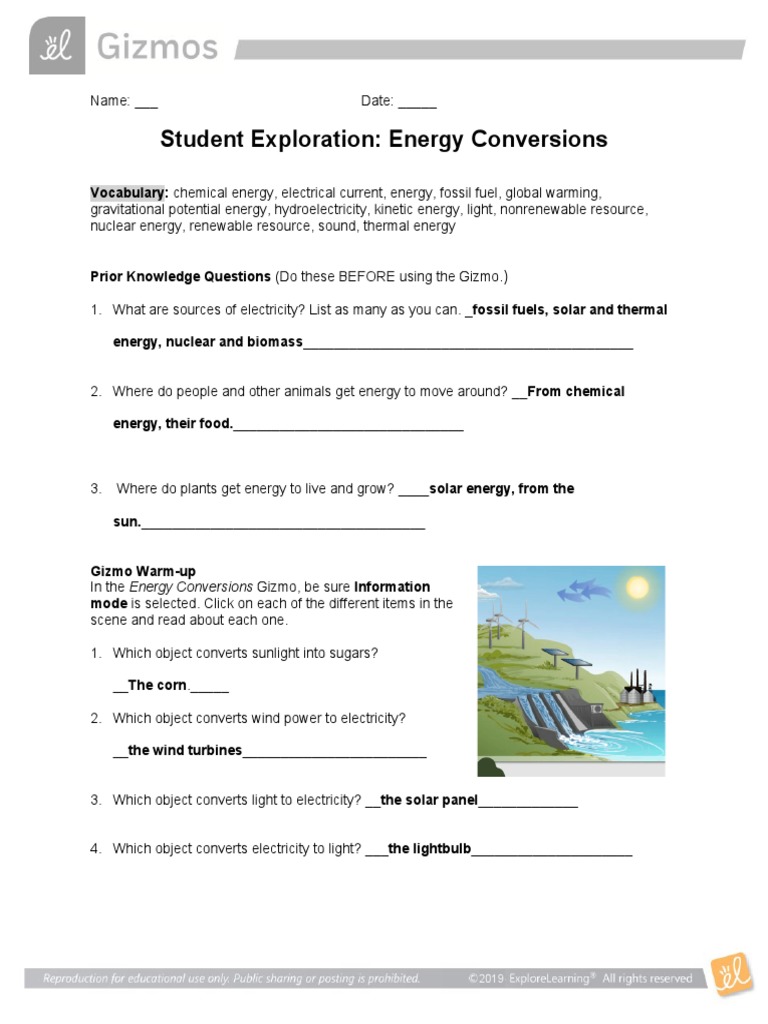 Student Exploration: Energy Conversions | PDF