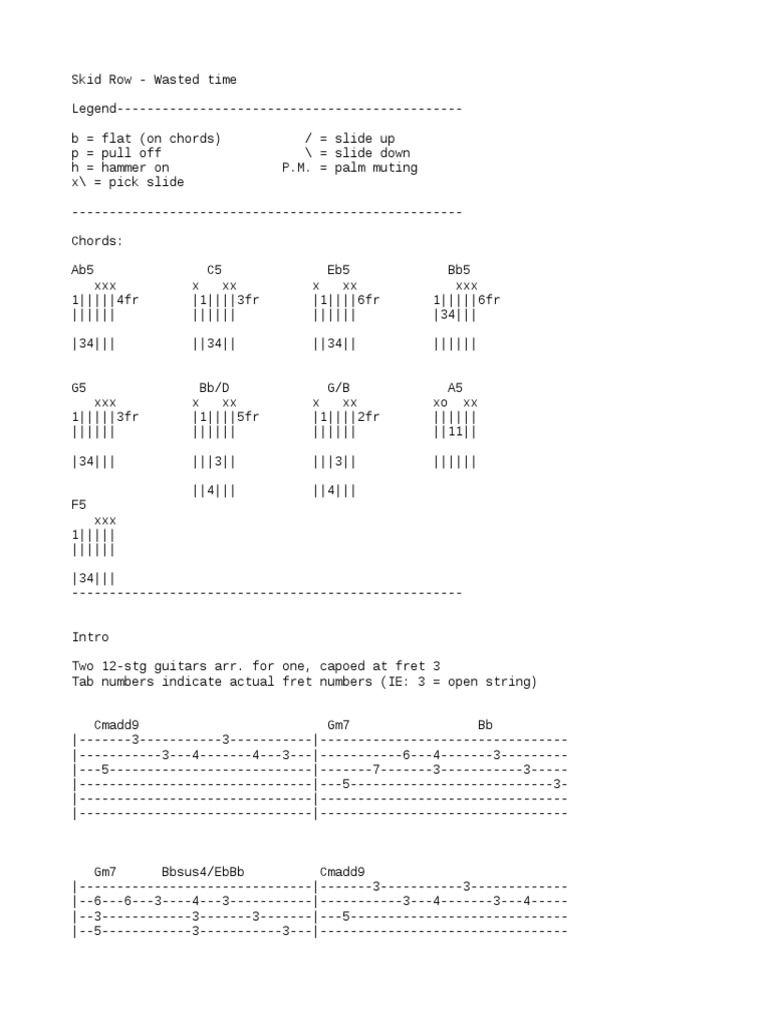 Skid Row - Wasted Time | PDF | Musical Instruments | Musicology