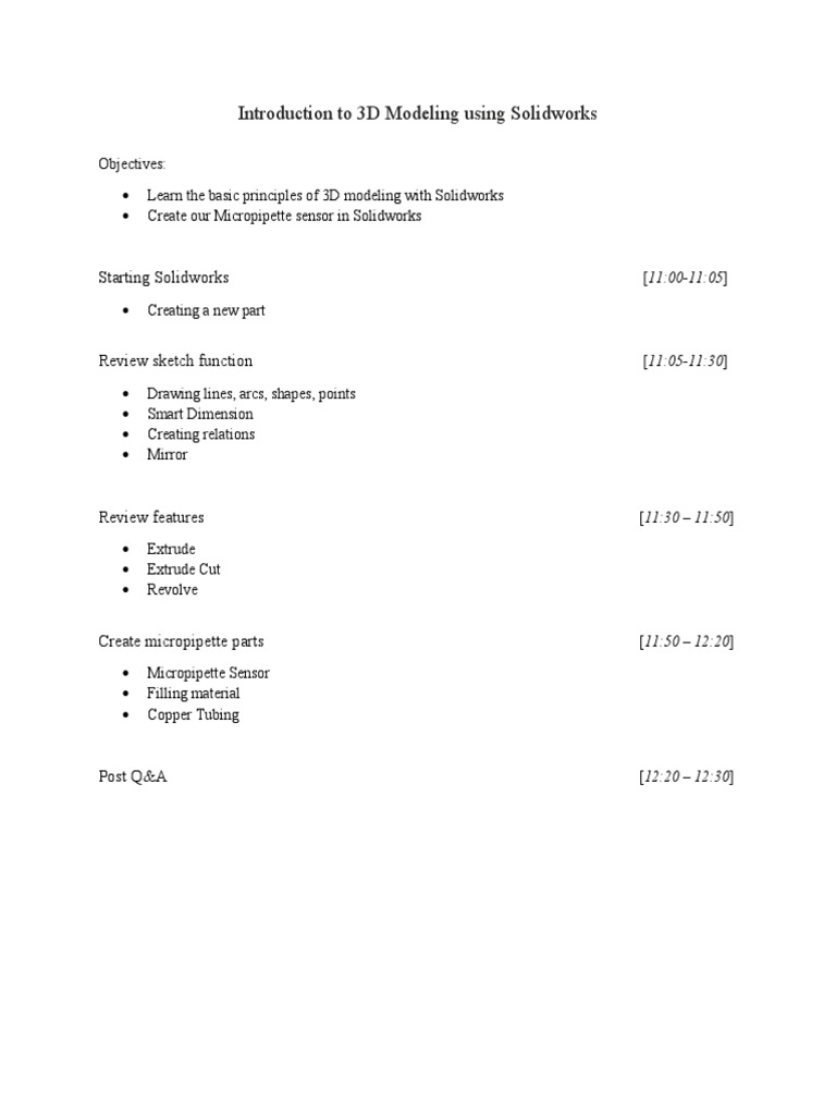 Introduction To 3D Modeling Using Solidworks | PDF