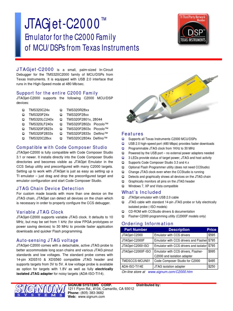 Jtagjet-C2000: Emulator For The C2000 Family of Mcu/Dsps From Texas ...